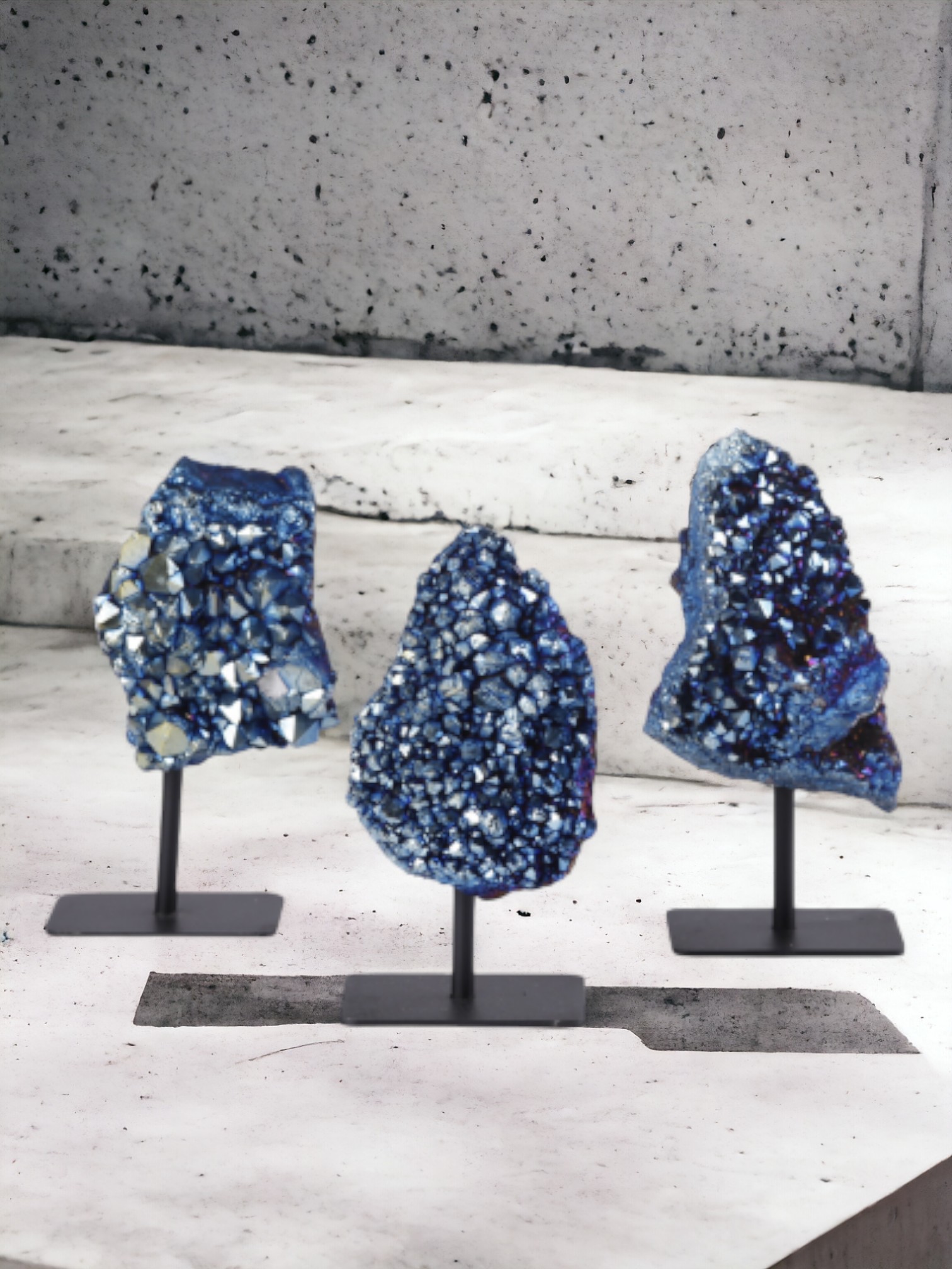 On stand - blue Amethyst cluster (Titanium coated) - The Old Earth